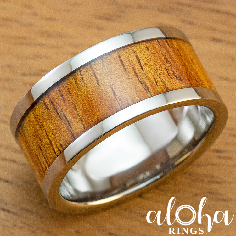 Titanium Ring with Hawaiian Koa Wood Inlay - 10mm, Flat Shape, Standar – ALOHA RINGS - Hawaiian ...