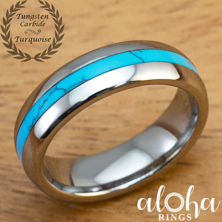 Tungsten Carbide Wedding Band with Turquoise Inlay – ALOHA RINGS - Hawaiian Jewelry