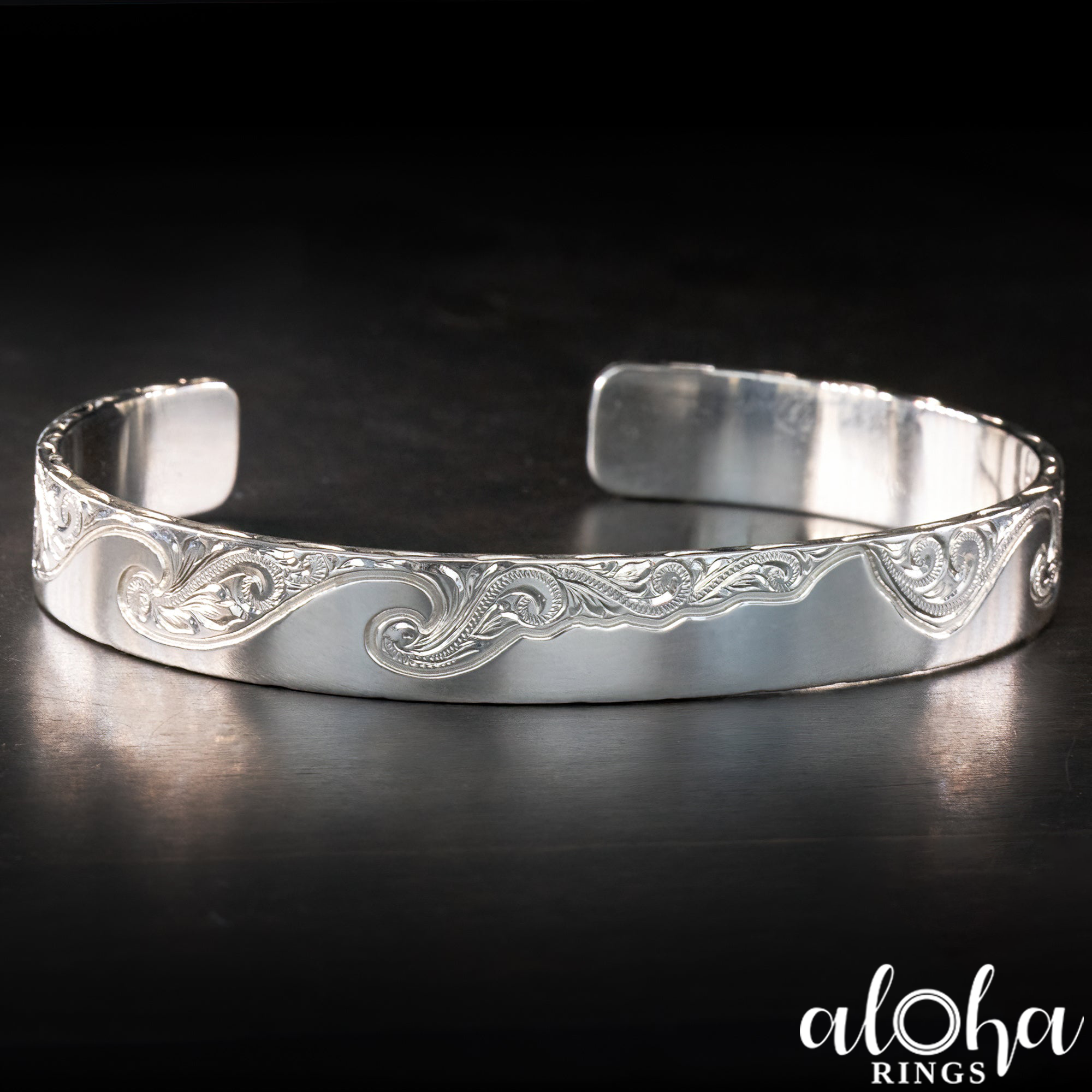 Sterling Silver Open Bangle [10mm width] Diamond Head Surf Design – ALOHA RINGS - Hawaiian Jewelry