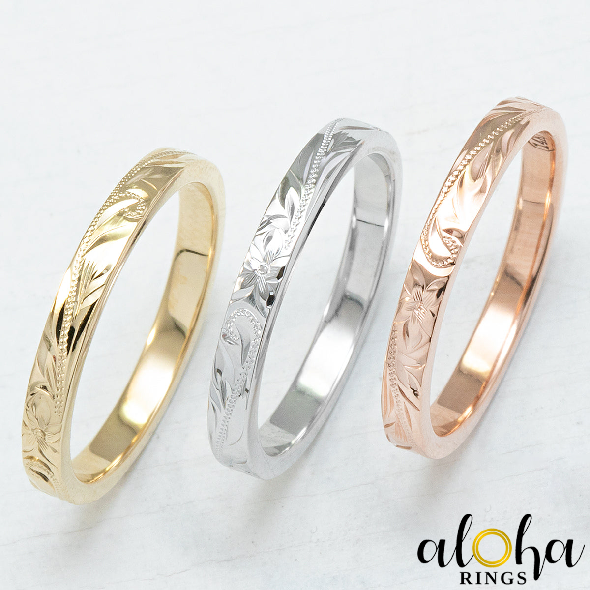 10K Gold [2.5mm] Hawaiian Jewelry Hand Engraved Ring - Flat Shape ...