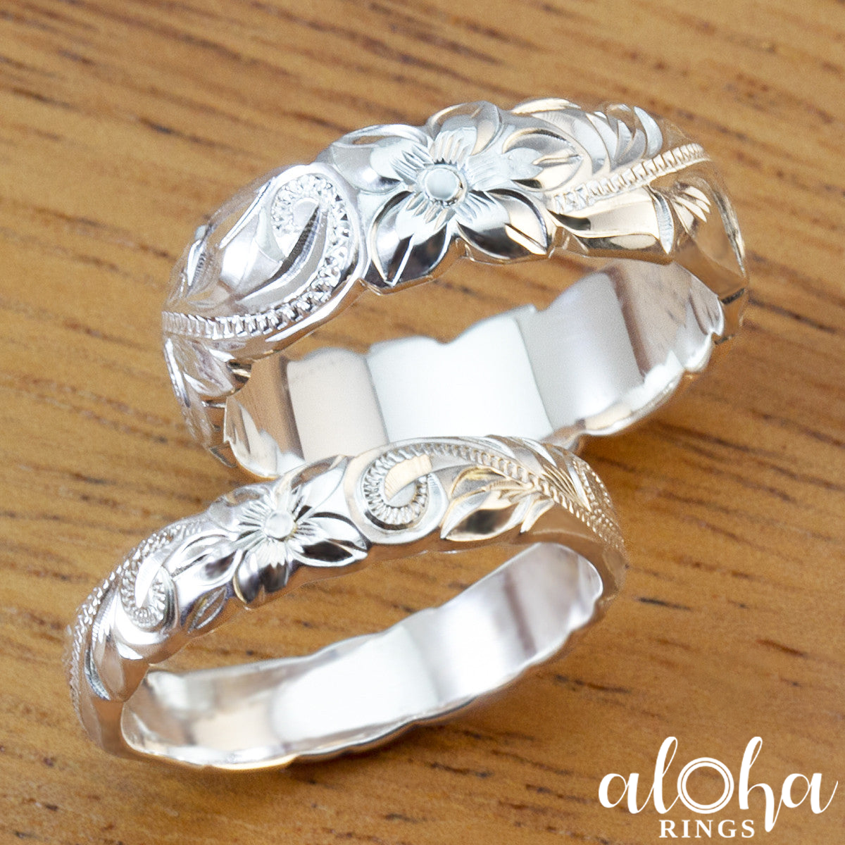 Pair of 925 Sterling Silver Hand Engraved Old English Design Rings - 4 ...